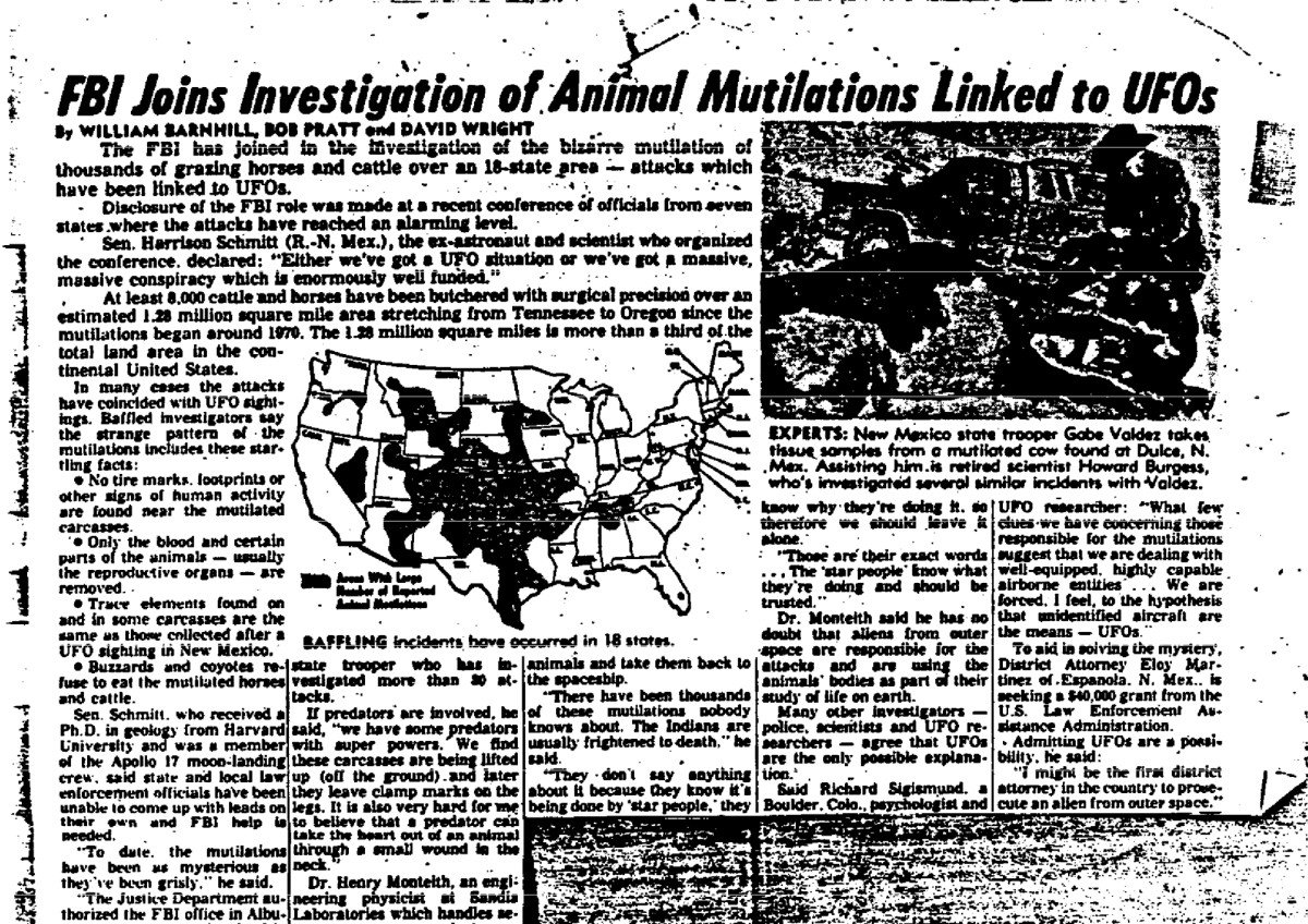 Why were so many cows mutilated in the 1970s?
